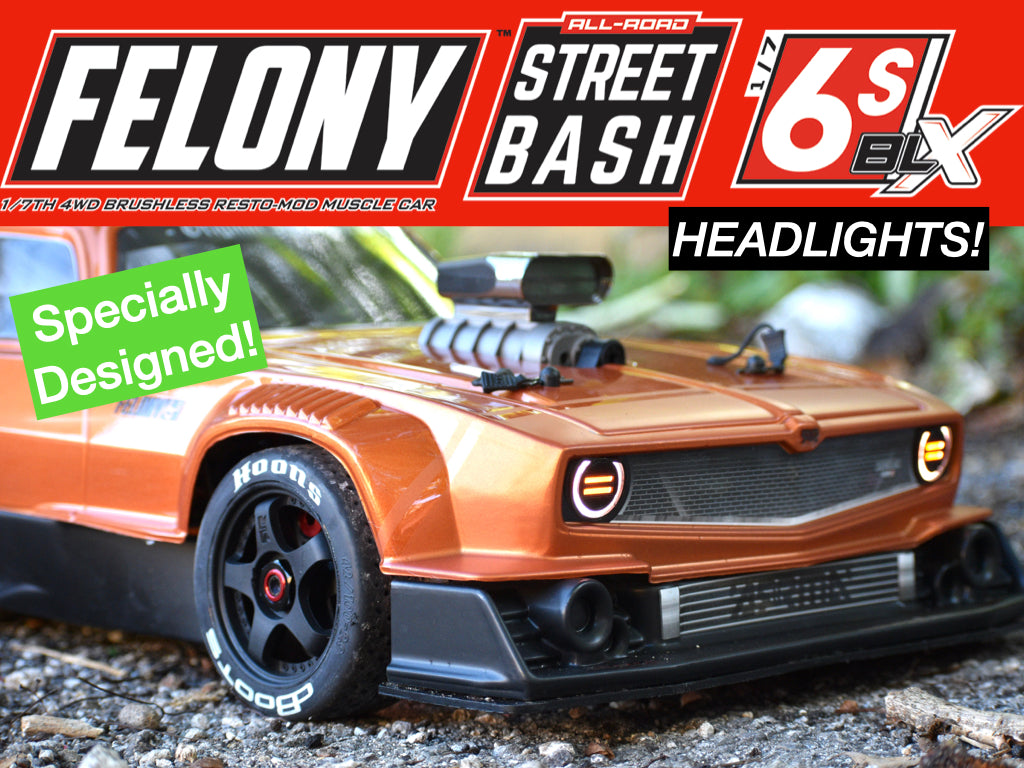 Headlights for Arrma FELONY Scale Look Fully Assembled + Power Distrib ...